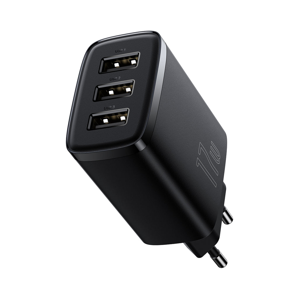 Baseus Compact 17W Fast Charger – Triple USB Ports