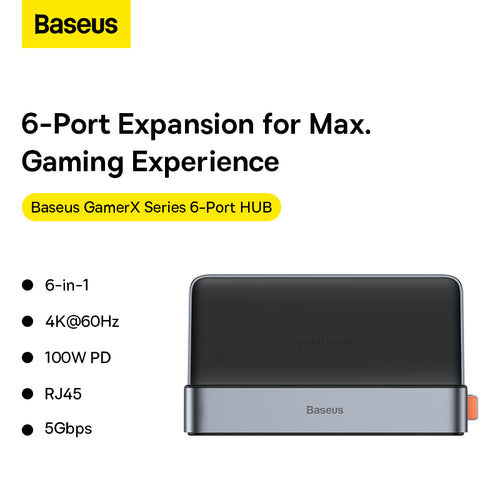 Baseus GamerX 6-Port USB-C Hub | 4K 60Hz HDMI